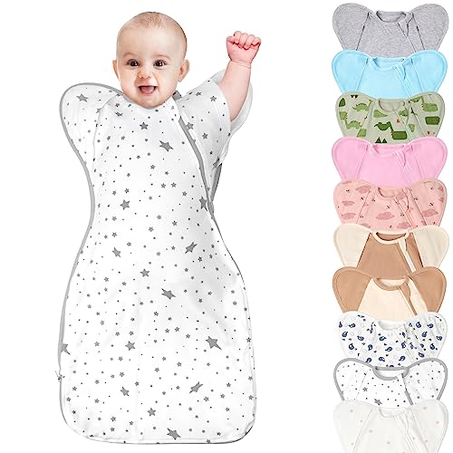 Knirose 3-Way Wearable Swaddle Blankets Sleep Sack with Arms Up Self-Soothing, Easy Diaper Changing Sleeping Bag for Baby Boy Girl Newborns Transitions to Arms-Free Calms Startle Reflex Better Sleep