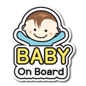 shop a thing baby on board sticker - decal stickers for car - cute baby boy on board sticker (7x5inches) st -010