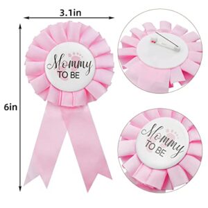 2 Pieces Daddy and Mommy To Be Tinplate Badge Pin for Baby Shower Celebration Gender Reveal Button Pins Party Favor New Dad Mom Gifts Rosette Buttons with Ribbon Baby Shower Decorations (Pink + Blue)