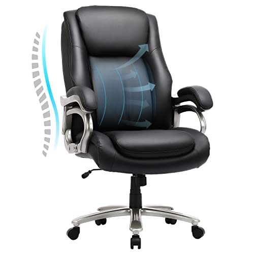 COLAMY Big and Tall Office Chair 400lbs Wide Seat- High Back PU Leather Executive Computer Desk Chair for Heavy People, Large Office Chair with Heavy Duty Metal Base and Ergonomic Back Support- Black