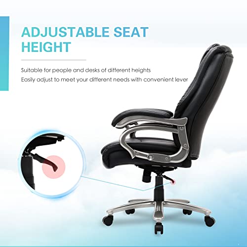 COLAMY Big and Tall Office Chair 400lbs Wide Seat- High Back PU Leather Executive Computer Desk Chair for Heavy People, Large Office Chair with Heavy Duty Metal Base and Ergonomic Back Support- Black