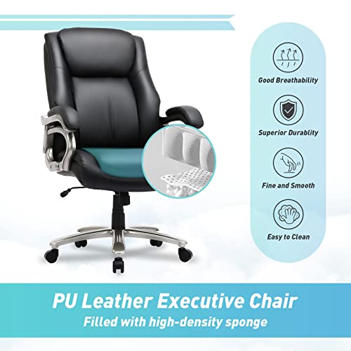 COLAMY Big and Tall Office Chair 400lbs Wide Seat- High Back PU Leather Executive Computer Desk Chair for Heavy People, Large Office Chair with Heavy Duty Metal Base and Ergonomic Back Support- Black