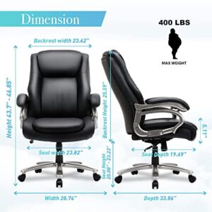 COLAMY Big and Tall Office Chair 400lbs Wide Seat- High Back PU Leather Executive Computer Desk Chair for Heavy People, Large Office Chair with Heavy Duty Metal Base and Ergonomic Back Support- Black