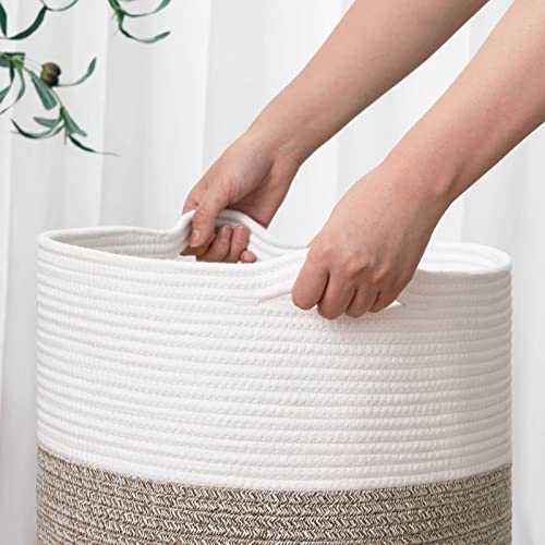 Goodpick Tall Woven Rope Laundry Basket, Baby Nursery Hamper for Living Room, Cute Laundry Basket for Clothes, Blankets, Towels, Toys, Yoga Mat Storage, Laundry Bin, 15 x 20 inches, 58L