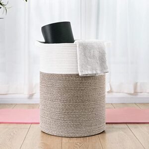 Goodpick Tall Woven Rope Laundry Basket, Baby Nursery Hamper for Living Room, Cute Laundry Basket for Clothes, Blankets, Towels, Toys, Yoga Mat Storage, Laundry Bin, 15 x 20 inches, 58L