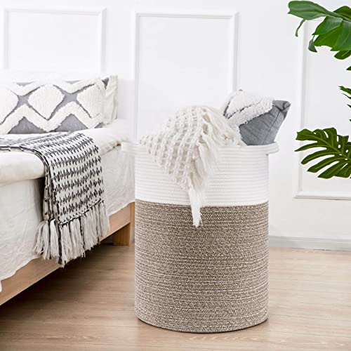 Goodpick Tall Woven Rope Laundry Basket, Baby Nursery Hamper for Living Room, Cute Laundry Basket for Clothes, Blankets, Towels, Toys, Yoga Mat Storage, Laundry Bin, 15 x 20 inches, 58L