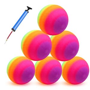 zantrech 6 pack playground balls kickballs dodgeballs, 8.5 inch rainbow playground ball set for kids and adults, handball gaga ball four square balls for outdoor schoolyard games with hand pump