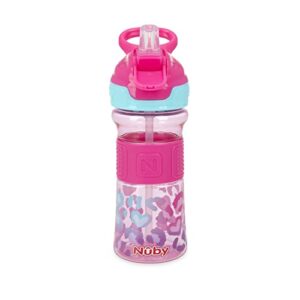 Nuby Thirsty Kids No Spill Flip-It Reflex Travel Cup with Soft Silicone Spout, 12 Oz, Pink Leopard