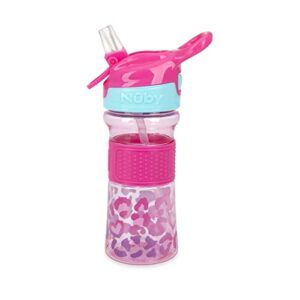 Nuby Thirsty Kids No Spill Flip-It Reflex Travel Cup with Soft Silicone Spout, 12 Oz, Pink Leopard