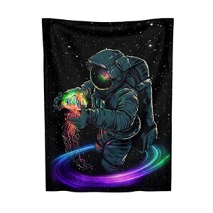 space astronaut blanket for boys girls 30x40 inch purple galaxy baby boy blankets newborn super soft fleece toddler throw blankets for school nap sofa bedroom decor kids throw blanket