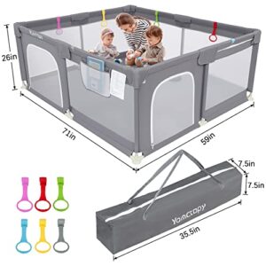 Baby Playpen 71" x 59", Yamctopy Playpens for Babies and Toddlers, Extra Large Baby Fence with Anti-Slip Base, Sturdy Safety Baby Playpen with Soft Breathable Mesh Grey