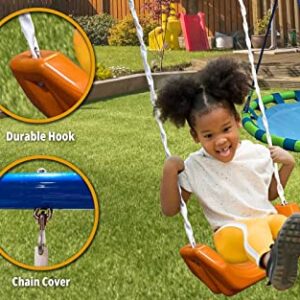 Fitness Reality Kids 6 Station Sports Metal Swing Set for Backyard with Slide Seesaw, Saucer Swing, Basketball Hoop, and Soccer Rebounder (8413)