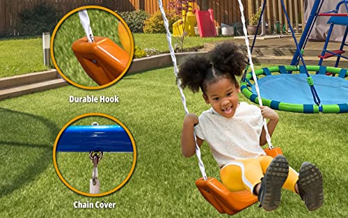 Fitness Reality Kids 6 Station Sports Metal Swing Set for Backyard with Slide Seesaw, Saucer Swing, Basketball Hoop, and Soccer Rebounder (8413)