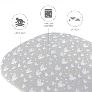 Changing Pad Liner 5 Count, Waterproof Larger Changing Pad Cover 28" X 15", Cotton Terry (Solid Improved Thickness) / Bassinet Sheets, 100% Jersey Knit Cotton, Grey