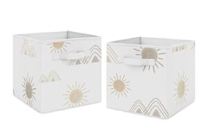 sweet jojo designs boho desert sun taupe set of 2 foldable fabric storage cube bins boxes organizer toys neutral tan beige ivory gold off white bohemian mountain nature outdoors geometric sunshine