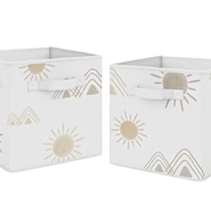 Sweet Jojo Designs Boho Desert Sun Taupe Set of 2 Foldable Fabric Storage Cube Bins Boxes Organizer Toys Neutral Tan Beige Ivory Gold Off White Bohemian Mountain Nature Outdoors Geometric Sunshine