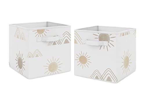 Sweet Jojo Designs Boho Desert Sun Taupe Set of 2 Foldable Fabric Storage Cube Bins Boxes Organizer Toys Neutral Tan Beige Ivory Gold Off White Bohemian Mountain Nature Outdoors Geometric Sunshine