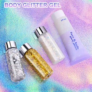 AOOWU Body Glitter Gel, 50ml Holographic Mermaid Sequins Glitter Chunky Cosmetic Glitter Face and Body Gel, Sparkling Festival Party Lotion Glitter for Face Body Eye Hair Nail Makeup and DIY Art