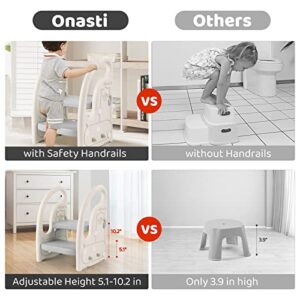 Onasti Toddler Step Stool for Bathroom Sink, Adjustable 2 Step Stop for Kids with Handles, Toilet Stool Potty Training, Plastic Ladder Toddler Helper Stool for Bedroom Kitchen Counter Grey White