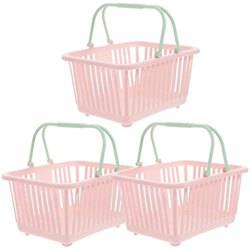 3pcs Small Plastic Shopping Baskets Kids Grocery Baskets with Handles Tiny Organizer Container Bin for Eggs Fruits Veggies Snacks Pink