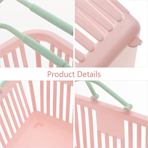 3pcs Small Plastic Shopping Baskets Kids Grocery Baskets with Handles Tiny Organizer Container Bin for Eggs Fruits Veggies Snacks Pink