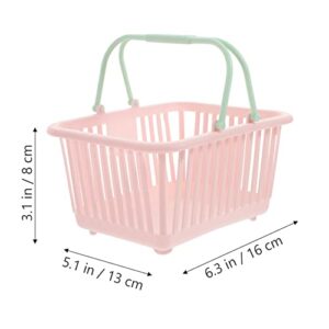 3pcs Small Plastic Shopping Baskets Kids Grocery Baskets with Handles Tiny Organizer Container Bin for Eggs Fruits Veggies Snacks Pink