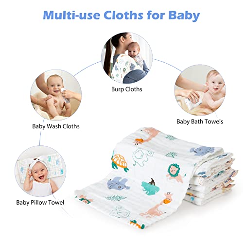 Maliton Muslin Baby Burp Cloths 6 Pack Large 20''x10'' 100% Cotton Burp Rags Absorbent and Soft 6 Layers Muslin Cloth Baby Essentials for Newborn(Zoo Pattern, Pack of 6)