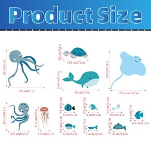 Ocean Fish Wall Decals Under The Sea Wall Decals Stickers with Whale Octopus Stingray Sea Stars Turtle Shells and Sea Kelps for Kids Room Daycare Classroom Playroom