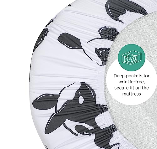 TansyPanda Bassinet Sheets for Halo Bassinest Swivel, Flex, Glide, Premiere and Luxe Series Sleeper, Pack of 3, 33 X 17 Inch, Ultra Soft, Snug Fit, Unisex Boys Girls, Gray White (Ocean Fish Theme)