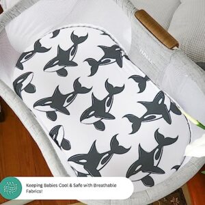 TansyPanda Bassinet Sheets for Halo Bassinest Swivel, Flex, Glide, Premiere and Luxe Series Sleeper, Pack of 3, 33 X 17 Inch, Ultra Soft, Snug Fit, Unisex Boys Girls, Gray White (Ocean Fish Theme)