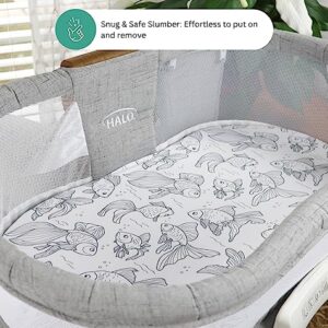 TansyPanda Bassinet Sheets for Halo Bassinest Swivel, Flex, Glide, Premiere and Luxe Series Sleeper, Pack of 3, 33 X 17 Inch, Ultra Soft, Snug Fit, Unisex Boys Girls, Gray White (Ocean Fish Theme)