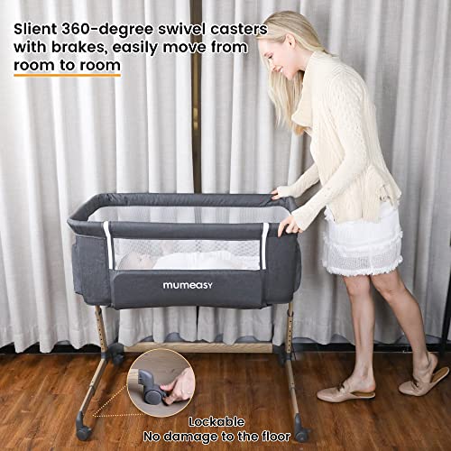 Mumeasy Newborn Baby Bedside Bassinet - Adjustable Portable Bedside Sleeper with Wheels & Storage Basket for Infant | Newborn Baby Boy & Girl