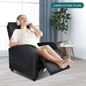 Recliner Chair, Living Room Chairs Massage Recliner Chairs Adjustable Theater Chairs Padded Seat Backrest PU Leather Winback Single Sofa Modern Recliner Chair Bedroom Chair for Adults (Black)