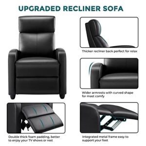 Recliner Chair, Living Room Chairs Massage Recliner Chairs Adjustable Theater Chairs Padded Seat Backrest PU Leather Winback Single Sofa Modern Recliner Chair Bedroom Chair for Adults (Black)