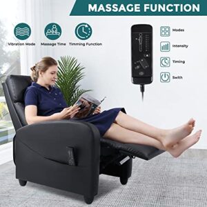 Recliner Chair, Living Room Chairs Massage Recliner Chairs Adjustable Theater Chairs Padded Seat Backrest PU Leather Winback Single Sofa Modern Recliner Chair Bedroom Chair for Adults (Black)