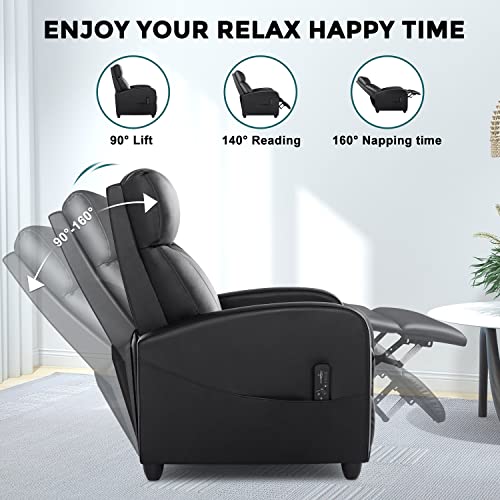 Recliner Chair, Living Room Chairs Massage Recliner Chairs Adjustable Theater Chairs Padded Seat Backrest PU Leather Winback Single Sofa Modern Recliner Chair Bedroom Chair for Adults (Black)