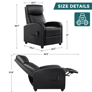 Recliner Chair, Living Room Chairs Massage Recliner Chairs Adjustable Theater Chairs Padded Seat Backrest PU Leather Winback Single Sofa Modern Recliner Chair Bedroom Chair for Adults (Black)