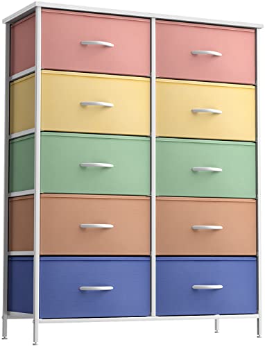 Sorbus Kids Dresser with 10 Drawers - Storage Unit Organizer Chest for Clothes - Bedroom, Kids Room, Nursery, & Closet - Steel Frame, Wood Top & Handles, and Easy Pull Fabric Bins