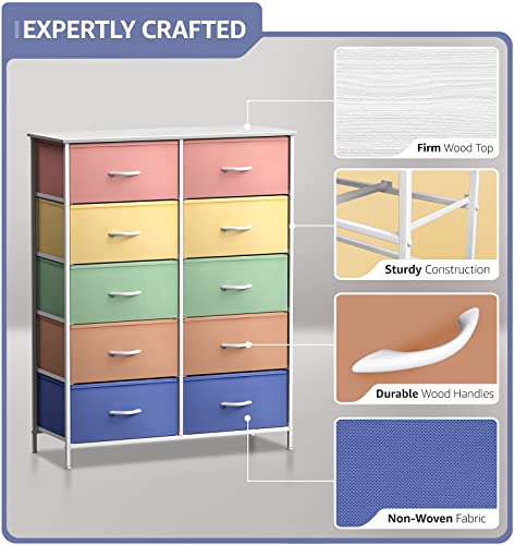 Sorbus Kids Dresser with 10 Drawers - Storage Unit Organizer Chest for Clothes - Bedroom, Kids Room, Nursery, & Closet - Steel Frame, Wood Top & Handles, and Easy Pull Fabric Bins