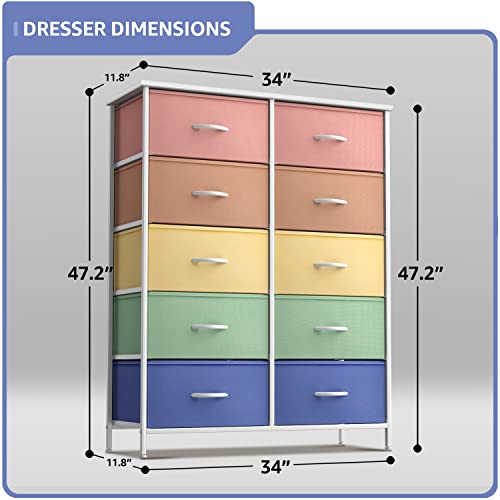 Sorbus Kids Dresser with 10 Drawers - Storage Unit Organizer Chest for Clothes - Bedroom, Kids Room, Nursery, & Closet - Steel Frame, Wood Top & Handles, and Easy Pull Fabric Bins