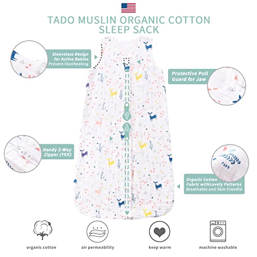 TADO MUSLIN Toddler Sleep Sack for 2-4T Baby, Organic Cotton Wearable Blanket for Boys and Girls