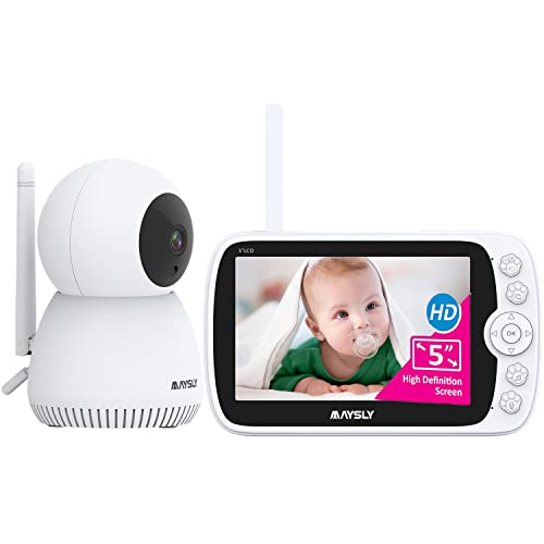 Maysly Video Baby Monitor with Camera and Audio,1080P 5" LCD Screen with Night Vision,Two Way Audio,Temperature Detection,1000ft Range Support Micro SD Card Storage