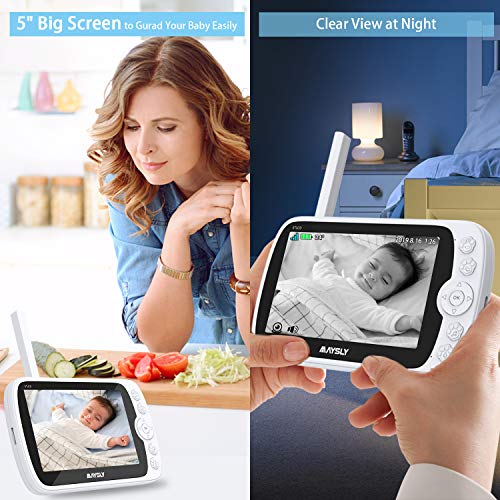 Maysly Video Baby Monitor with Camera and Audio,1080P 5" LCD Screen with Night Vision,Two Way Audio,Temperature Detection,1000ft Range Support Micro SD Card Storage