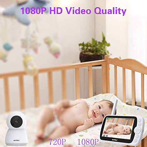 Maysly Video Baby Monitor with Camera and Audio,1080P 5" LCD Screen with Night Vision,Two Way Audio,Temperature Detection,1000ft Range Support Micro SD Card Storage