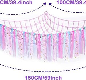 Stuffed Animal Net or Hammock with LED Light, FKSP Toy Hammock Hanging Stuffed Animal Storage Organizer Holder Room Décor with Tassels for Nursery Play Room Kids Bedroom