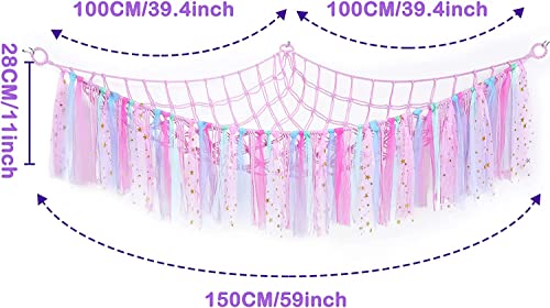 Stuffed Animal Net or Hammock with LED Light, FKSP Toy Hammock Hanging Stuffed Animal Storage Organizer Holder Room Décor with Tassels for Nursery Play Room Kids Bedroom