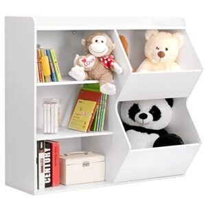 alimorden toy storage organizer with bookcase, kids toy storage cubby with bins for playroom,bedroom,nursery school, white