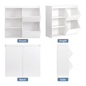 ALIMORDEN Toy Storage Organizer with Bookcase, Kids Toy Storage Cubby with Bins for Playroom,Bedroom,Nursery School, White