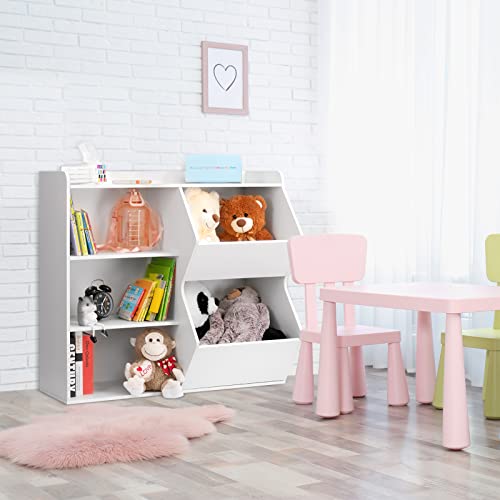 ALIMORDEN Toy Storage Organizer with Bookcase, Kids Toy Storage Cubby with Bins for Playroom,Bedroom,Nursery School, White