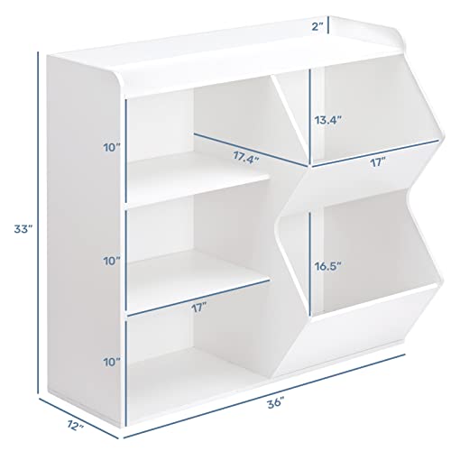 ALIMORDEN Toy Storage Organizer with Bookcase, Kids Toy Storage Cubby with Bins for Playroom,Bedroom,Nursery School, White